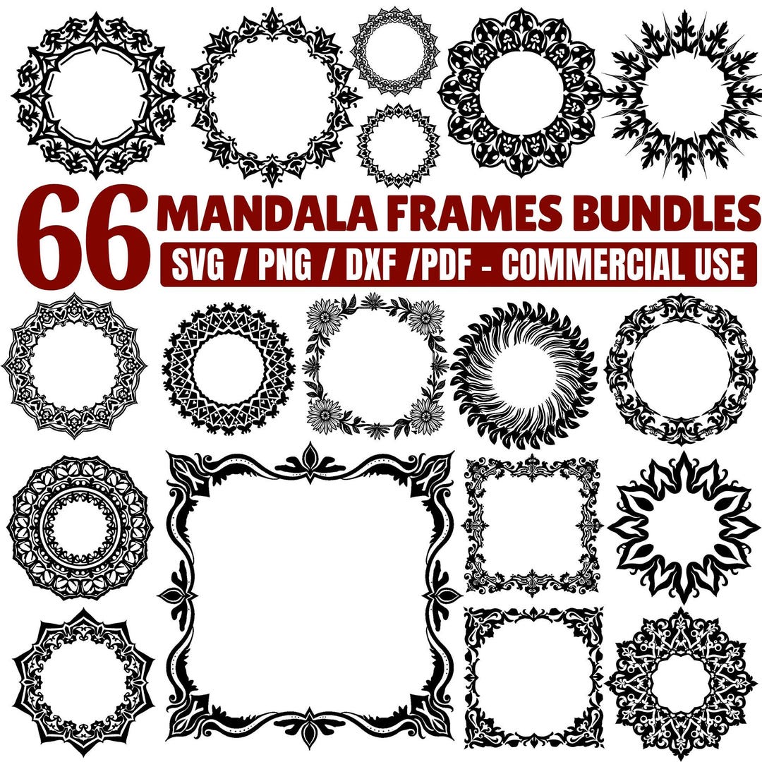 Laser Engrave Files Mandala Frames Svg Png Pdf & Dxf Bundle Instant ...