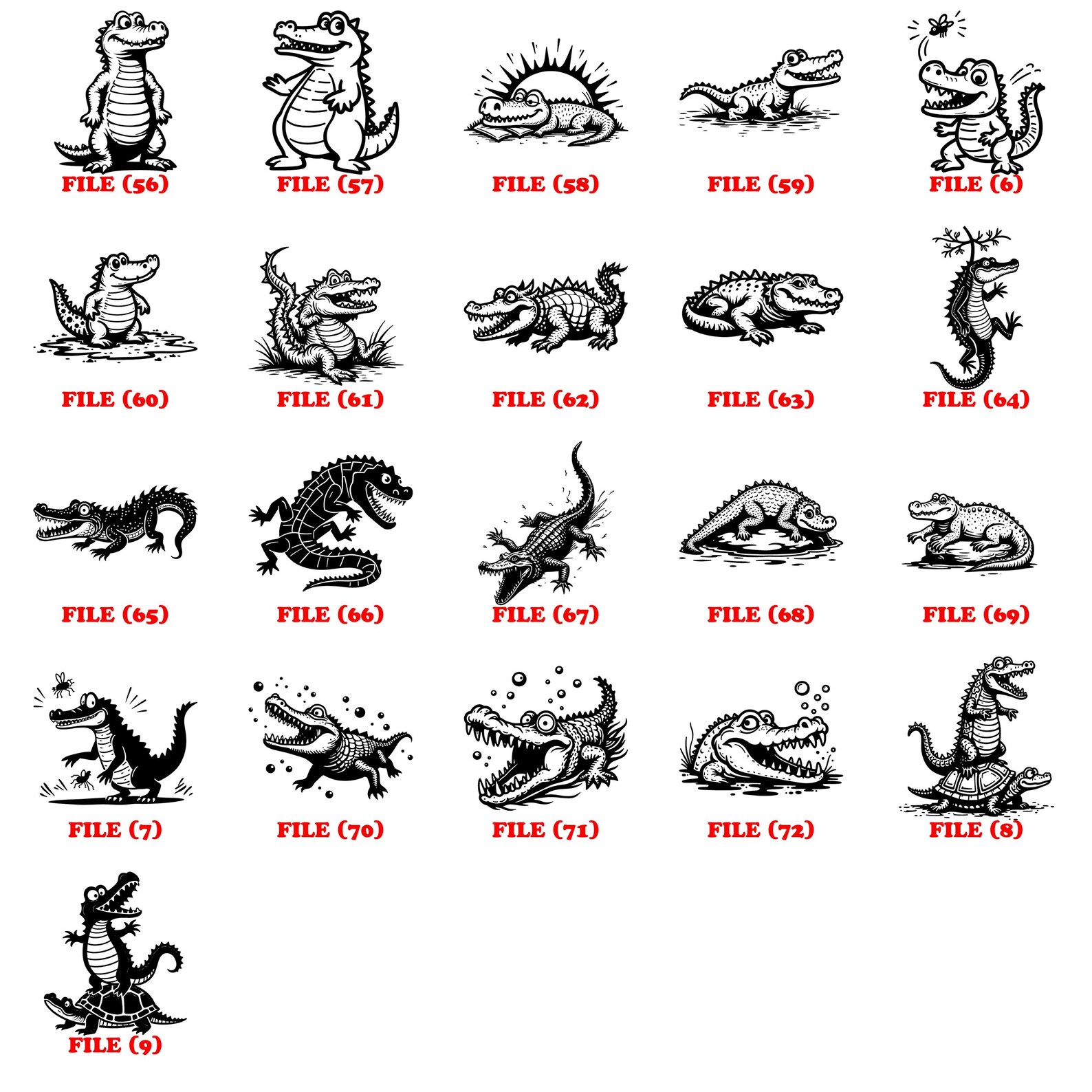Funny Quirky Crocodiles Svg Png Pdf & Dxf Bundle for Vinyl Cutting and ...