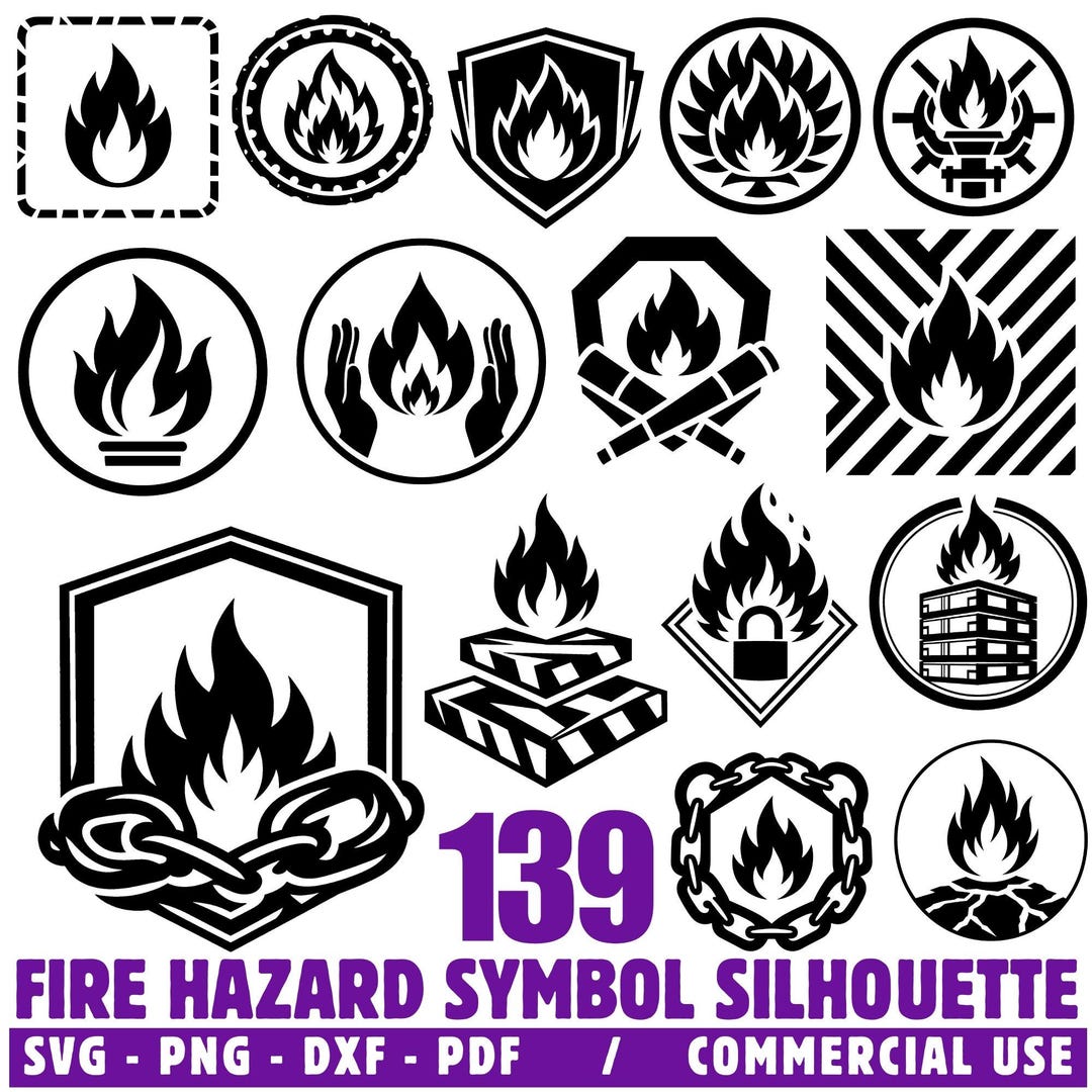 Fire Hazard Symbol Silhouette Svg Png Pdf & Dxf Bundle for Vinyl ...