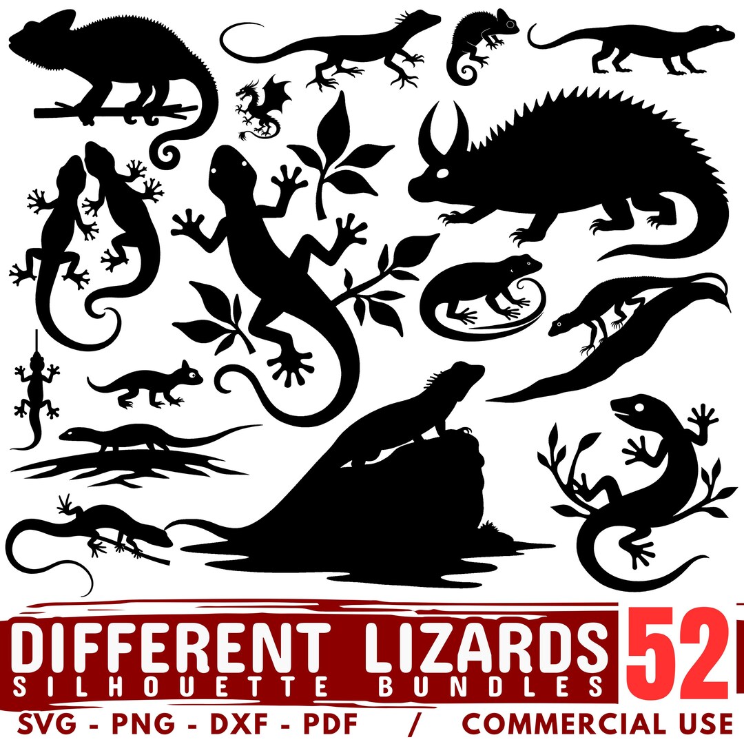 Lizard Silhouette Bundle SVG PNG PDF, Cricut Ready (digital Download ...