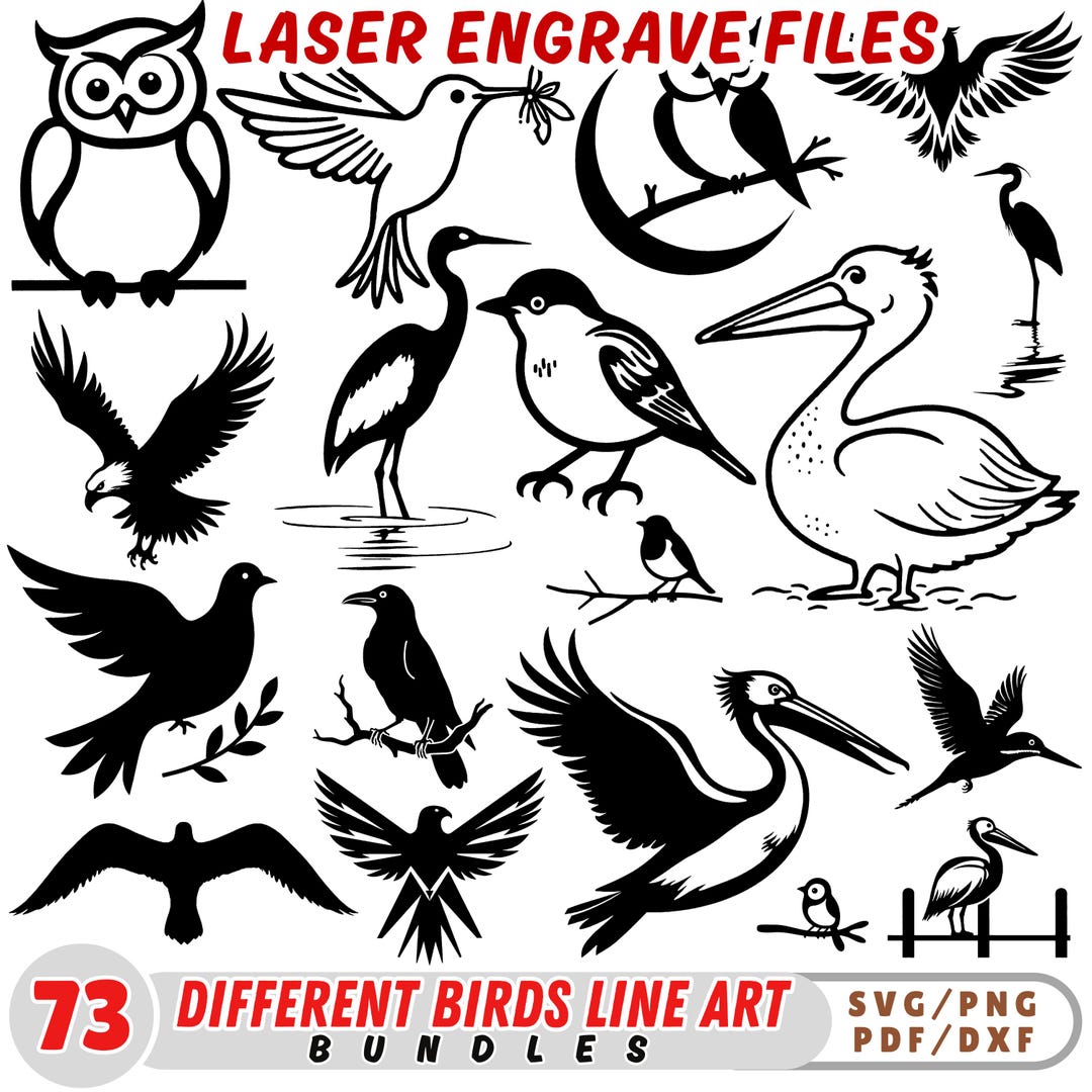 Bird Line Art SVG Bundle: Laser Engrave Files (digital Download) - Etsy