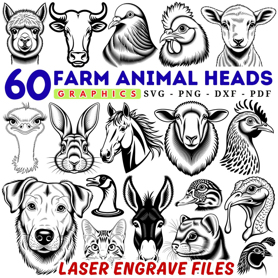 Laser Engrave Files Farm Animal Head Only Graphics Svg & Png Bundle ...