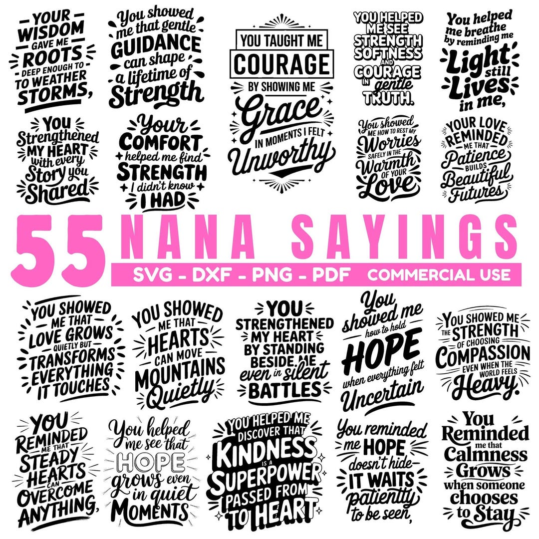 Nana Sayings SVG PNG PDF & Dxf Bundle for Personalized Shirts and ...