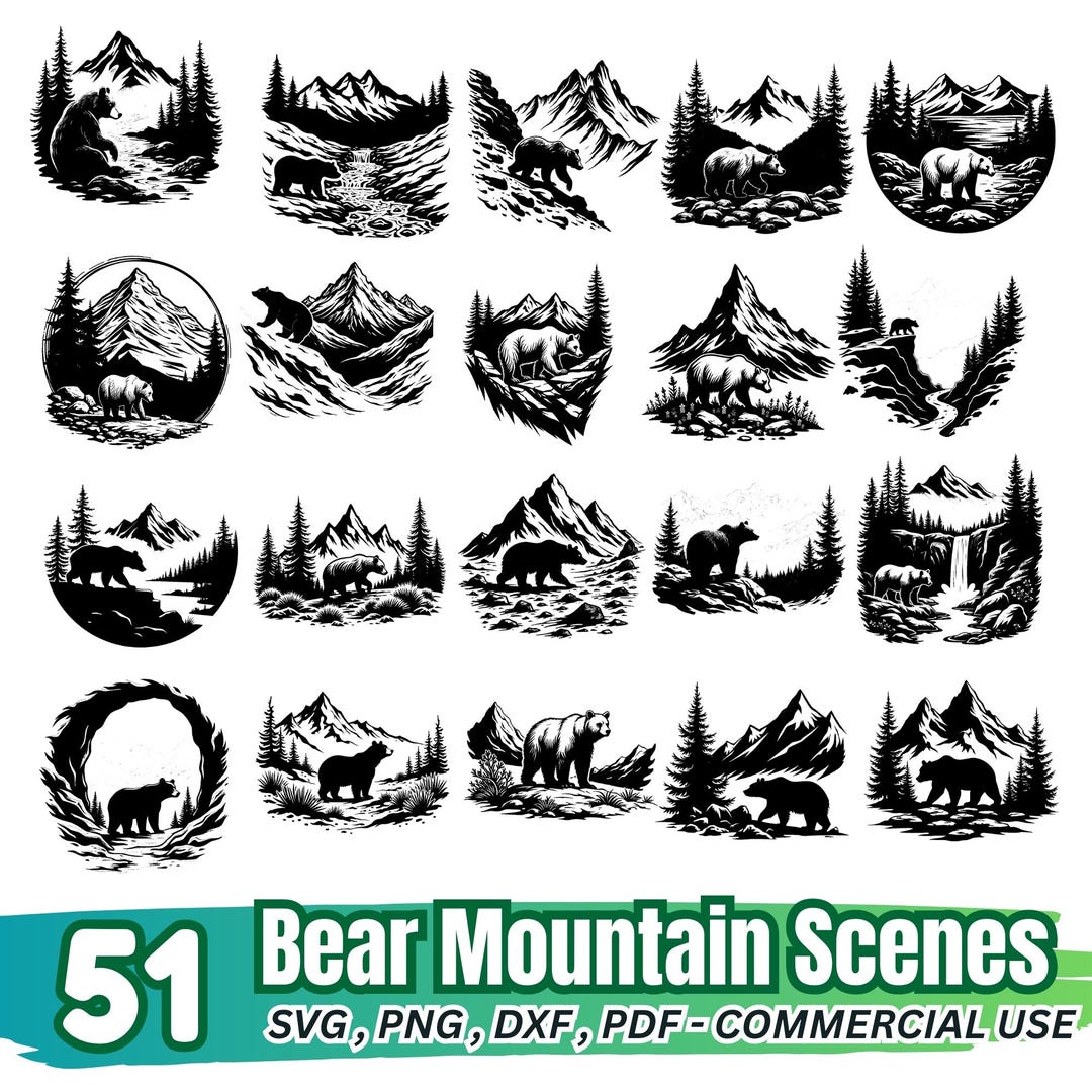 Bear Mountain Scenes Svg Png Pdf & Dxf Bundle for Vinyl and Crafts ...