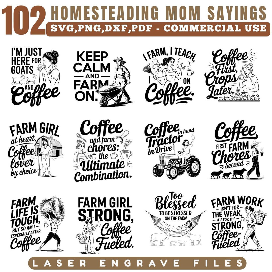 Homesteading Mom Sayings SVG Bundle for Laser Engraving (digital ...