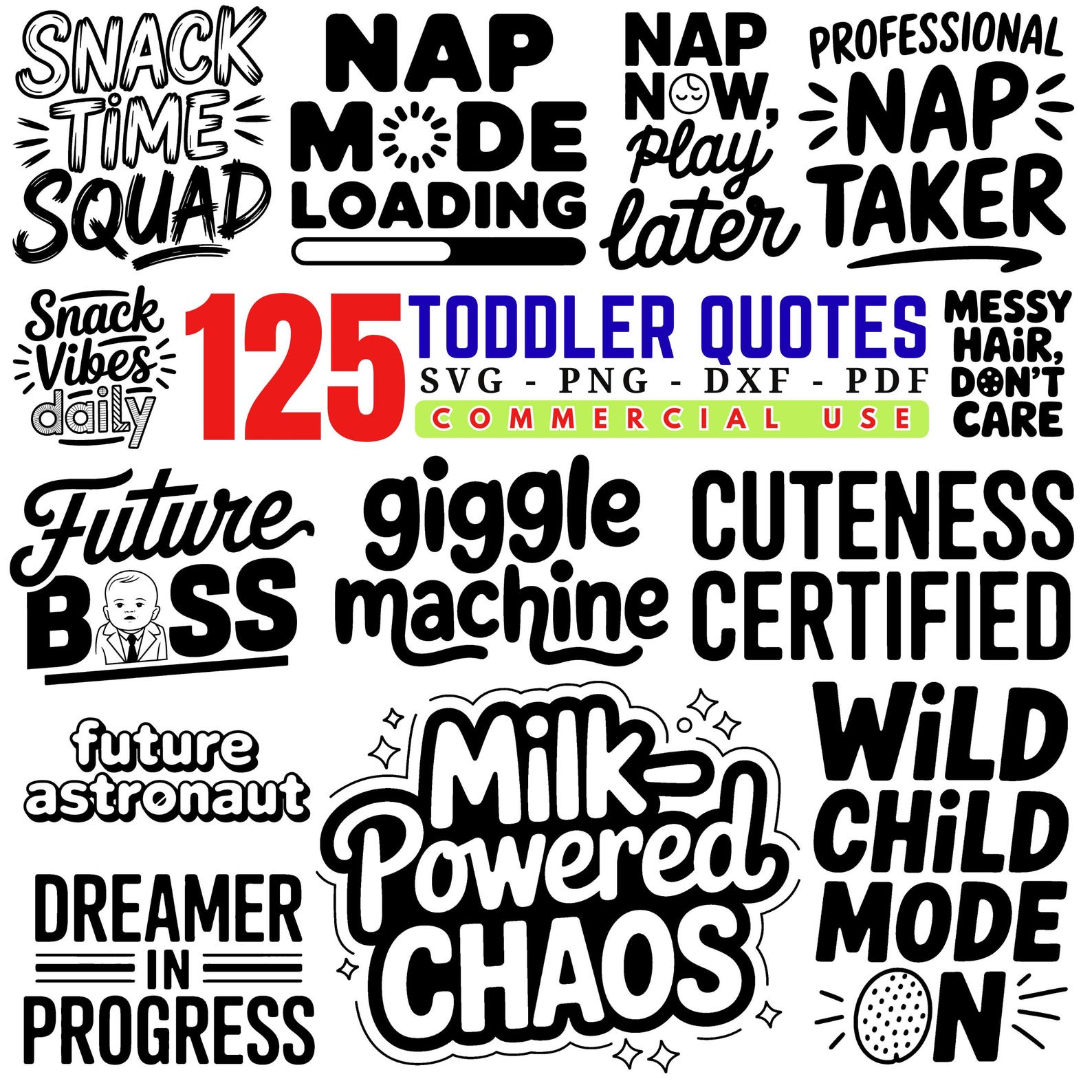 Toddler Quotes Svg Png Pdf & Dxf Bundle Cute Baby Saying Designs for ...