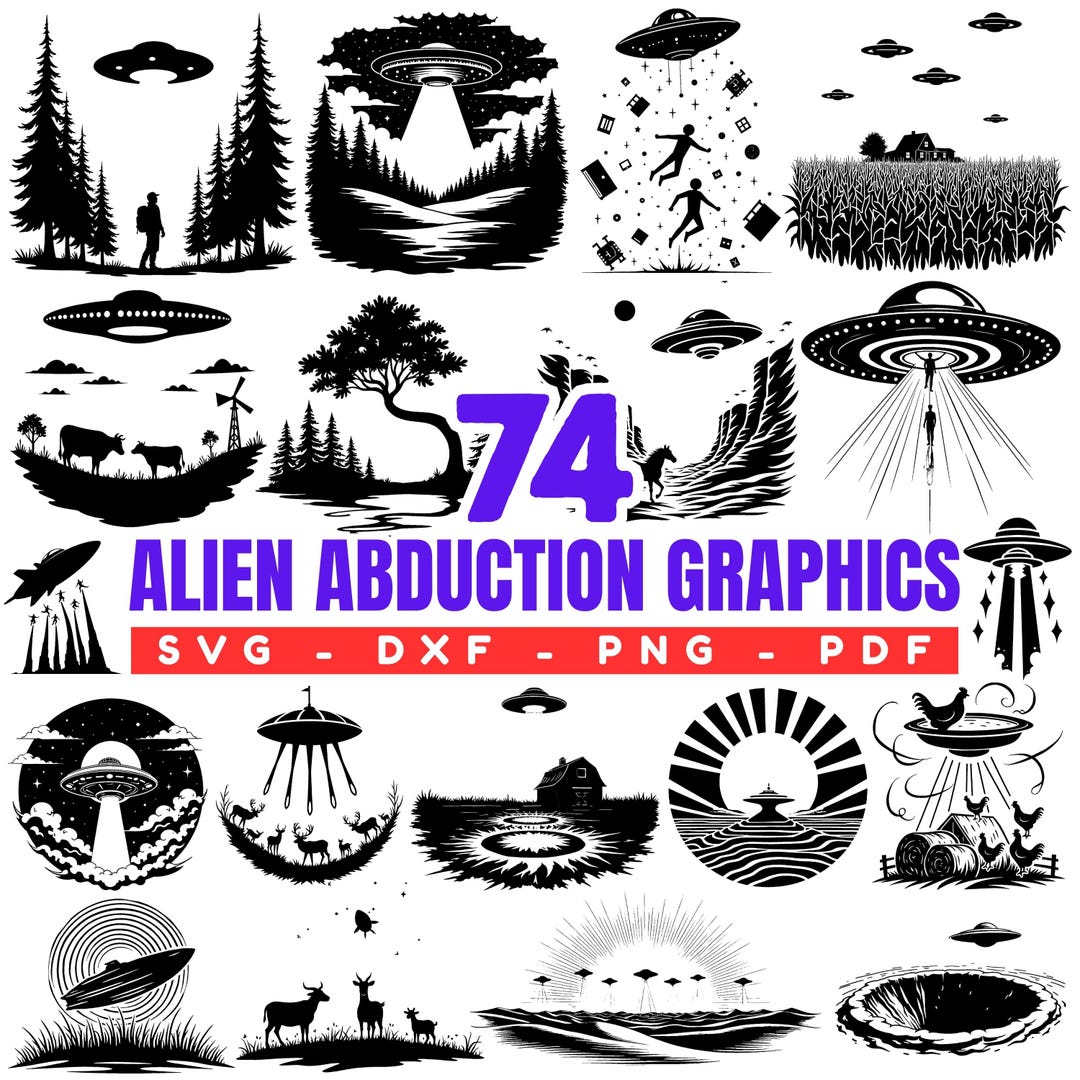 Alien Abduction Graphics Svg Png Pdf & Dxf Bundle With UFO Silhouettes ...