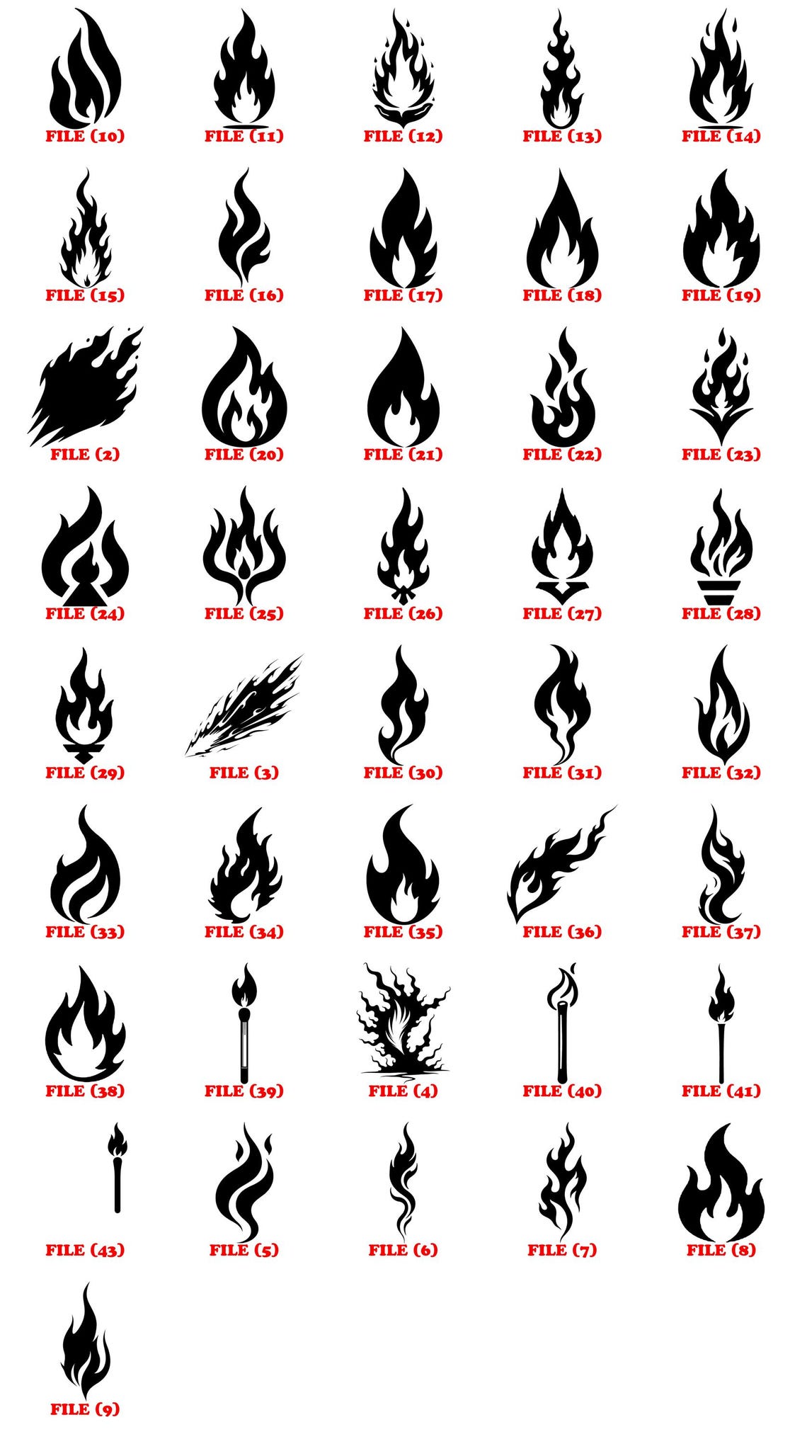 Flame Silhouette Icon Pack, Laser Engrave Files (SVG, PNG, PDF) - Etsy