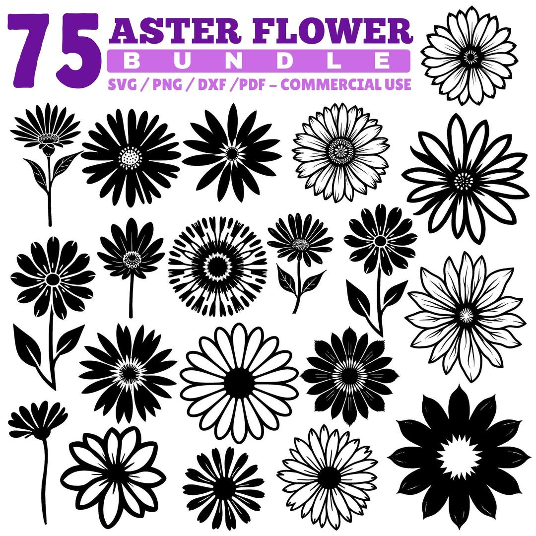 Minimalist Aster Flower Svg Png Pdf & Dxf Bundle for Floral Shirt ...