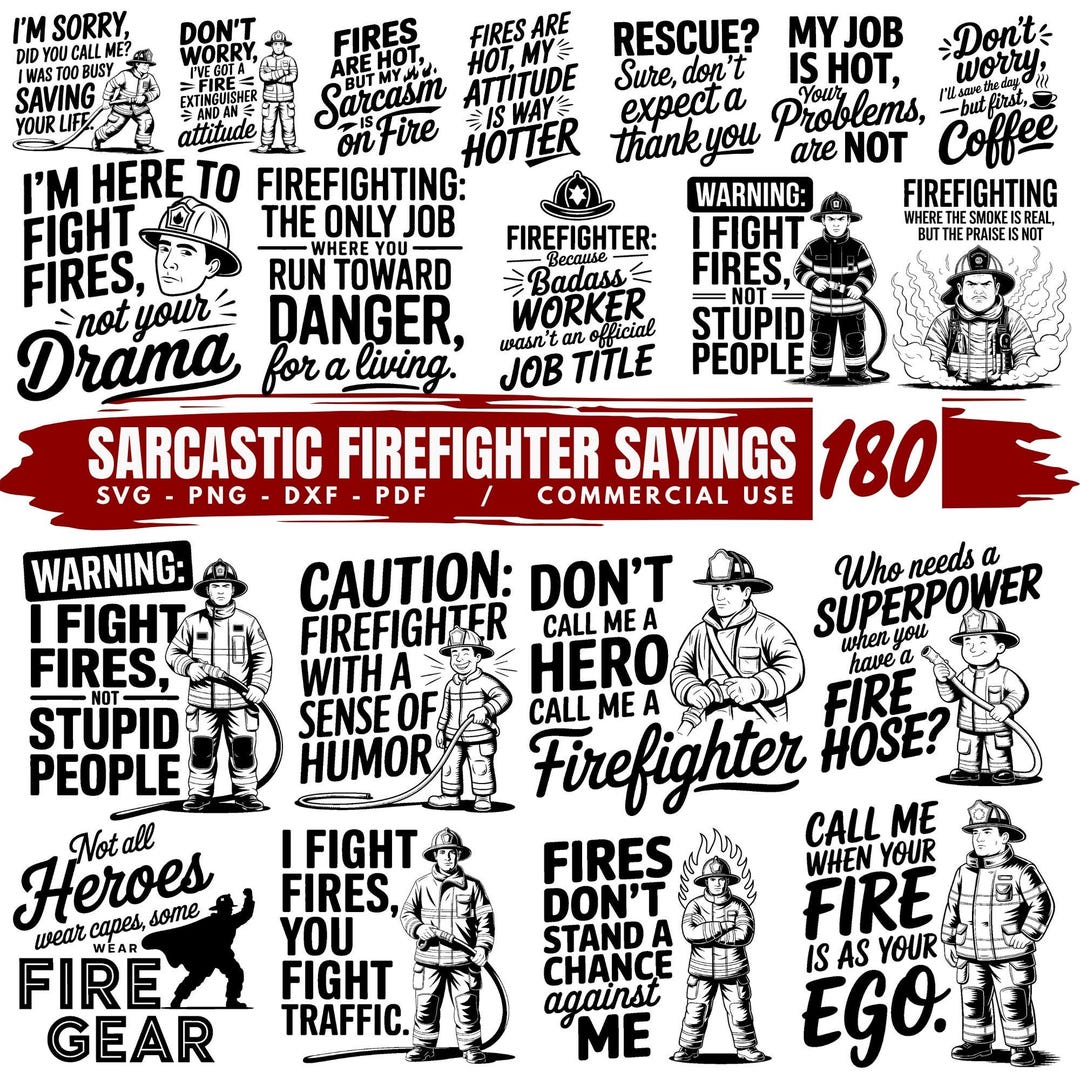 Firefighter Sarcasm SVG Bundle: Funny Fireman Designs (digital Download ...