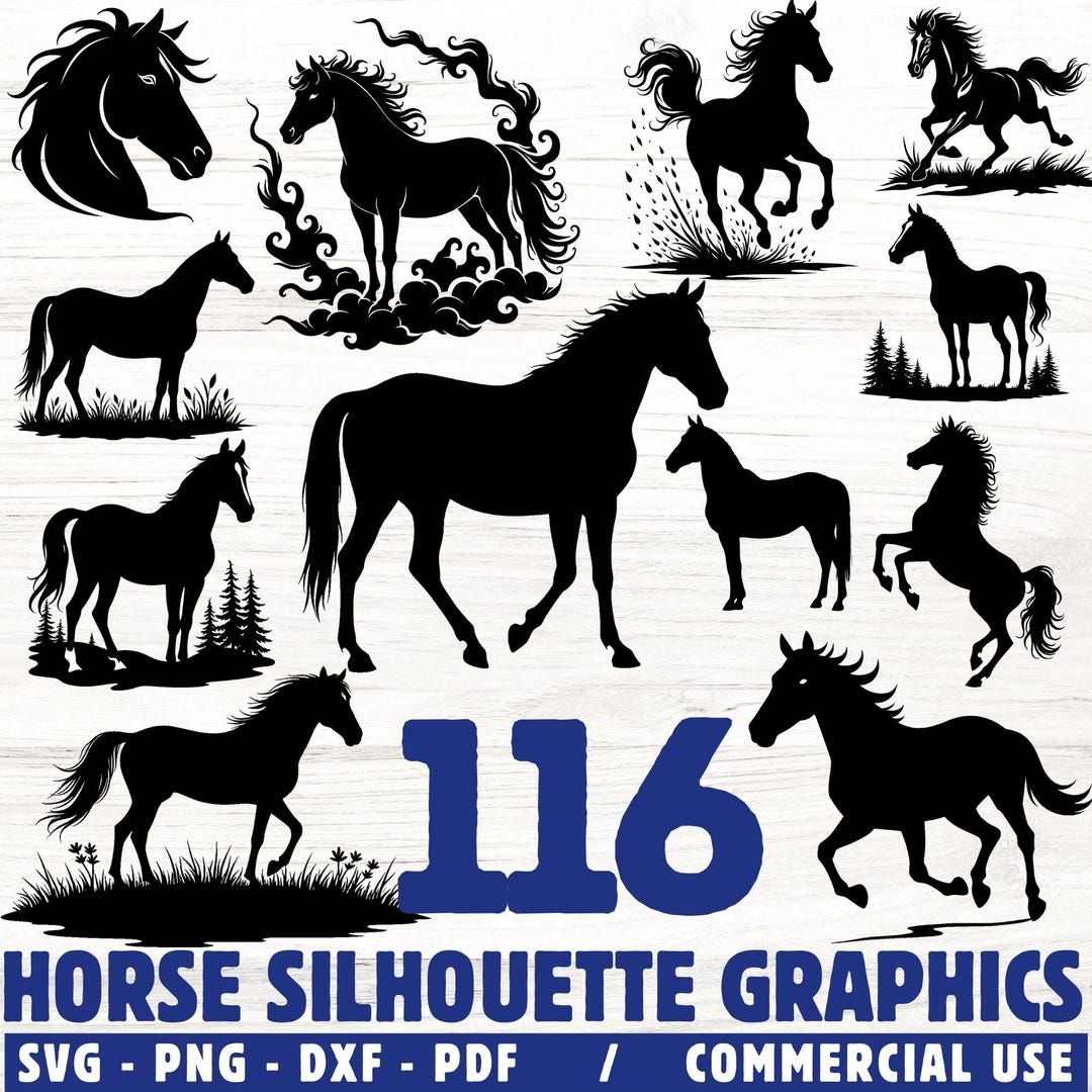 Ensemble de graphiques Svg Png Pdf & Dxf de cheval pour téléchargements ...