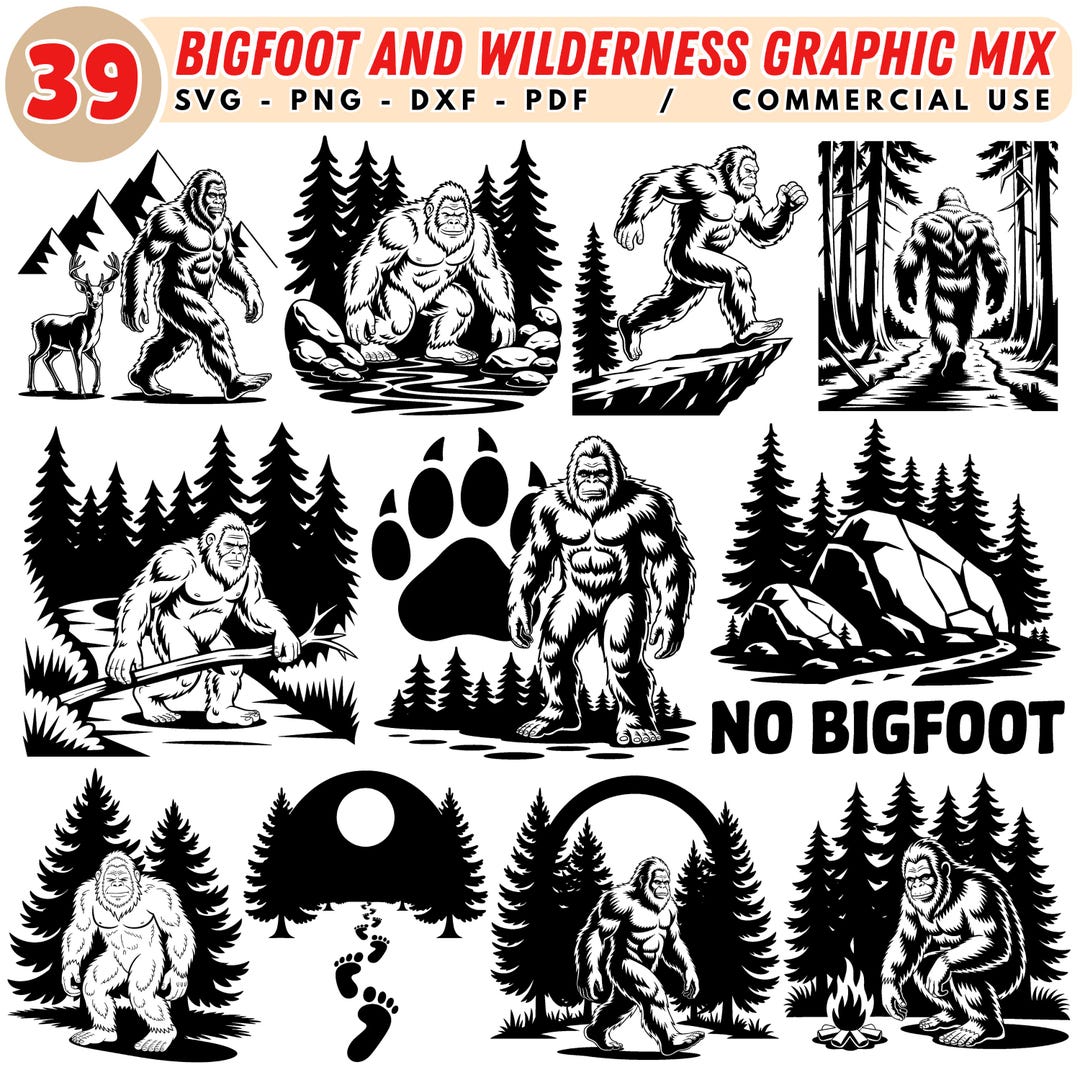 Bigfoot and Wilderness Graphic Mix Svg Png Pdf & Dxf Bundle, Camping ...