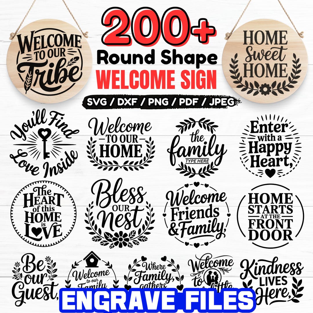 Round Welcome Sign Laser Engraving Files: 200+ Designs (SVG, PNG, PDF ...