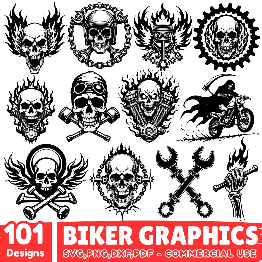 Biker Graphics SVG Bundle, Motorcycle Designs for Cricut (digital ...