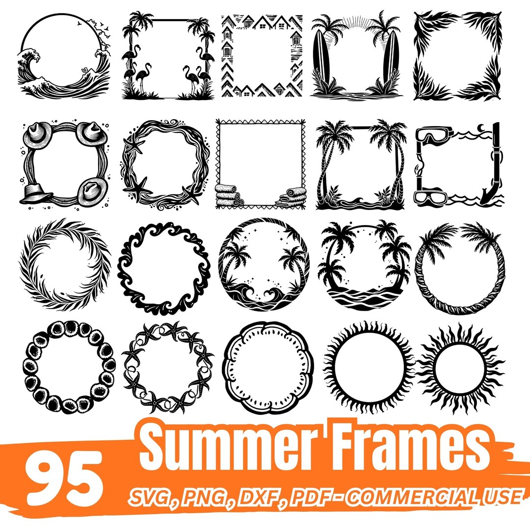 Summer Frames SVG PNG PDF & Dxf Bundle for Beach Theme Projects Instant ...