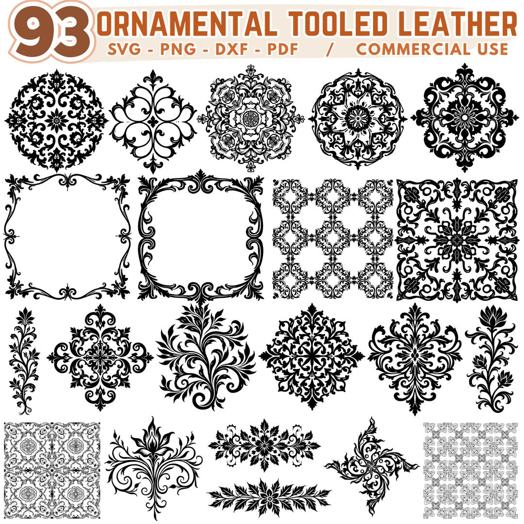 Ornamental Tooled Leather Svg Png Pdf & Dxf Bundle Decorative Western ...