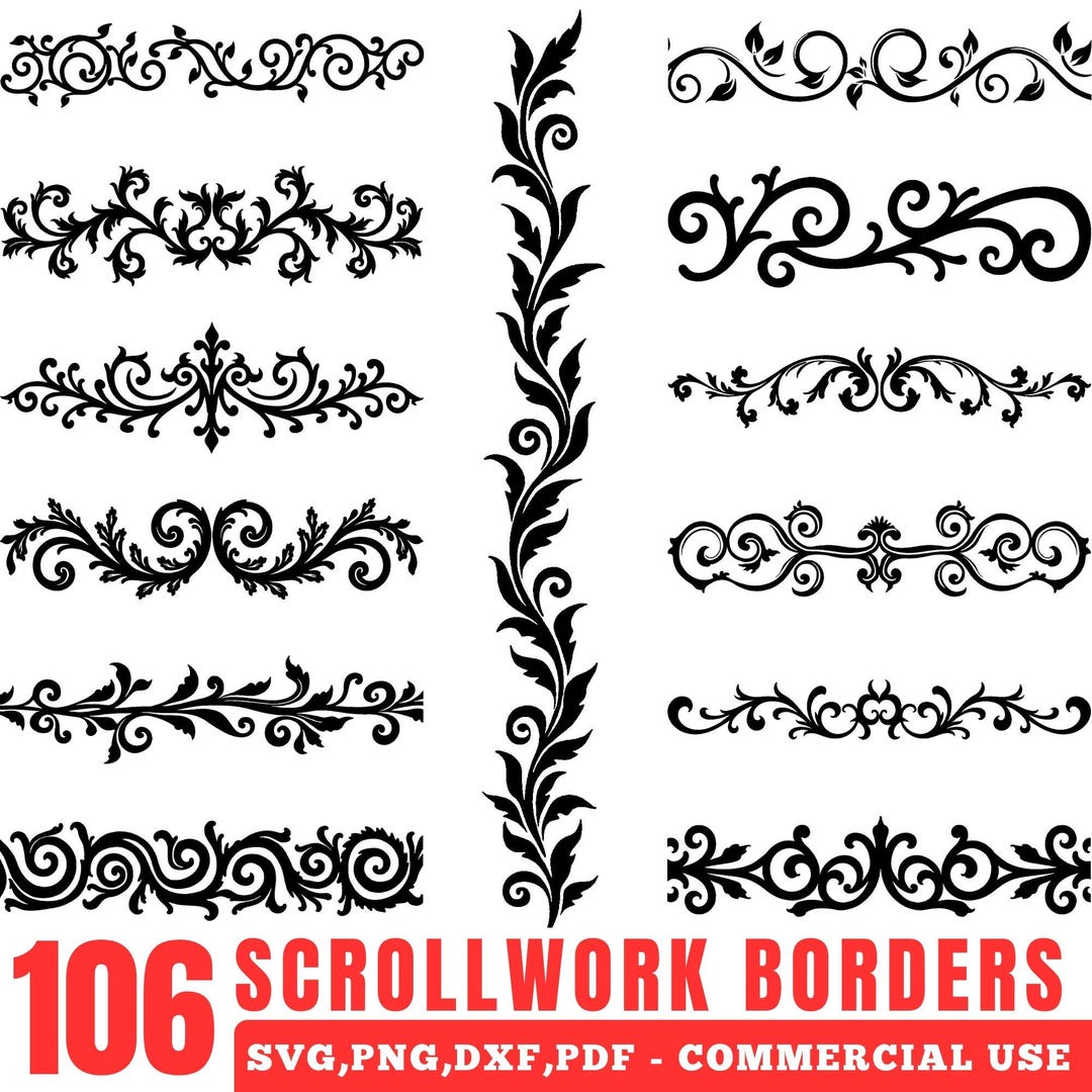 Scrollwork Borders Svg Png Pdf & Dxf Bundle for Cricut Frames and ...