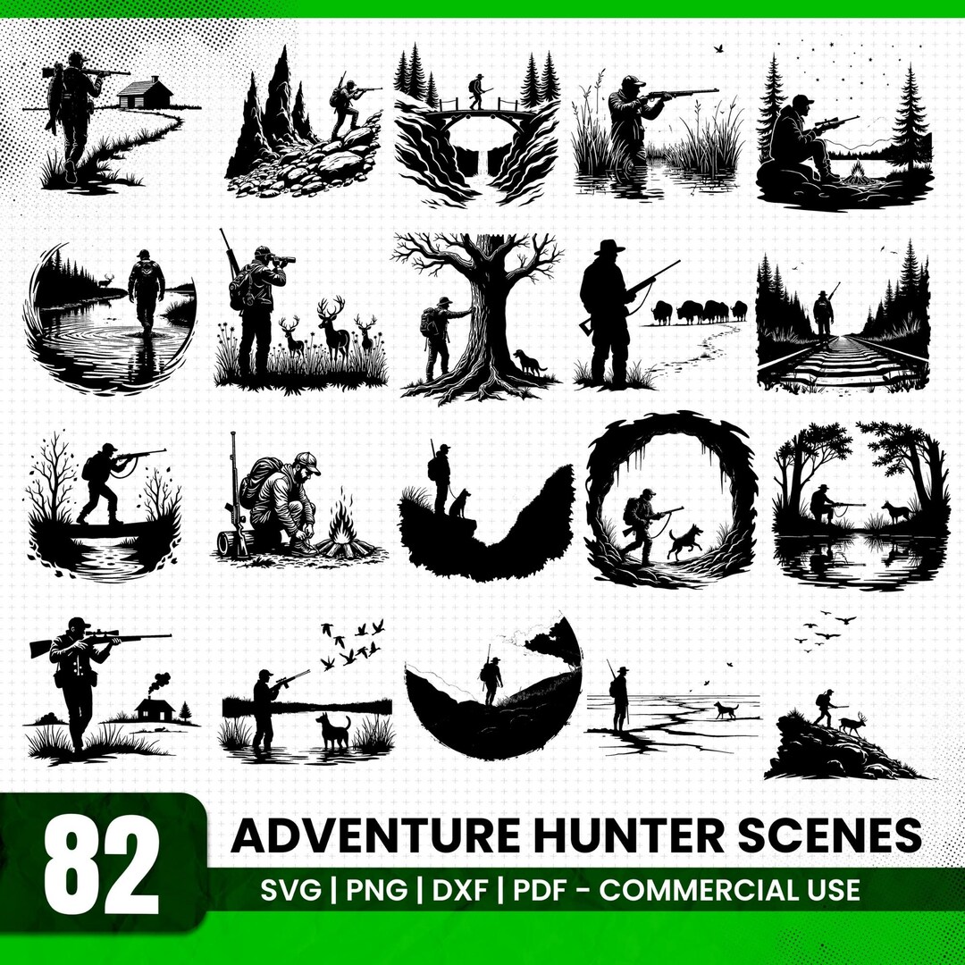 Adventure Hunter Scenes Svg Png Pdf & Dxf Bundle for Silhouette Instant ...