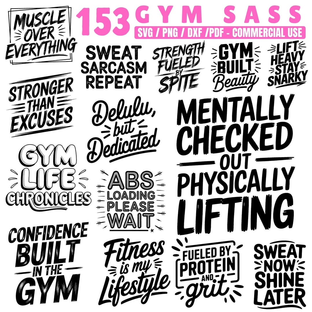 Gym Sass SVG, Png Pdf & Dxf Bundle für sarkastische Workout Shirts ...