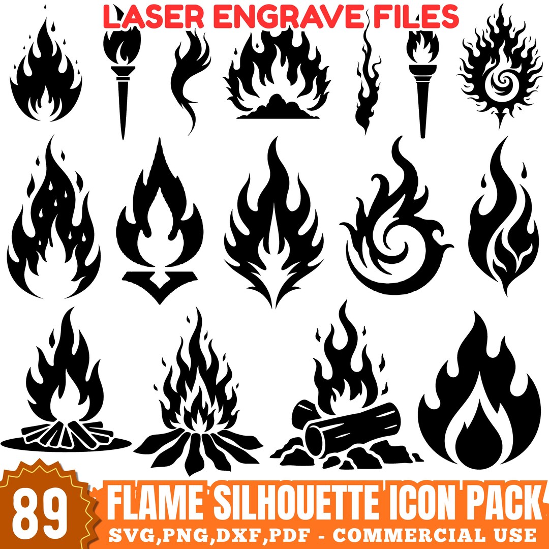 Flame Silhouette Icon Pack, Laser Engrave Files (SVG, PNG, PDF) - Etsy