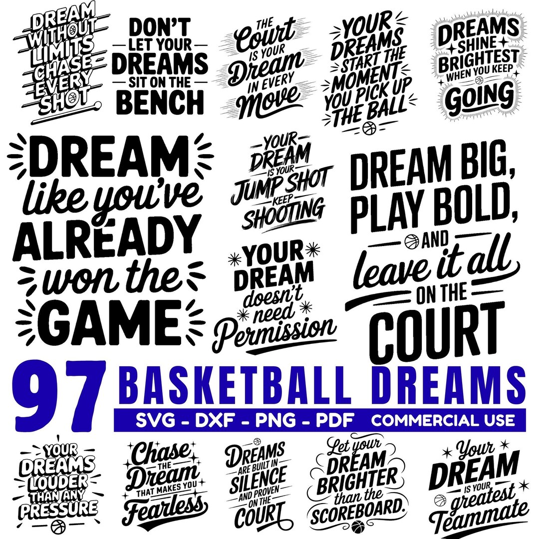 Basketball Dreams Svg Png Pdf & Dxf Bundle for Sports Crafting Instant ...
