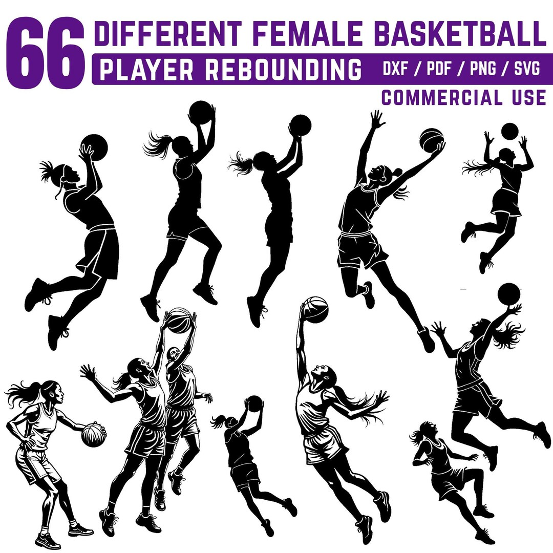 Female Basketball Player Rebounding Svg Png Pdf & Dxf Bundle for Cricut ...