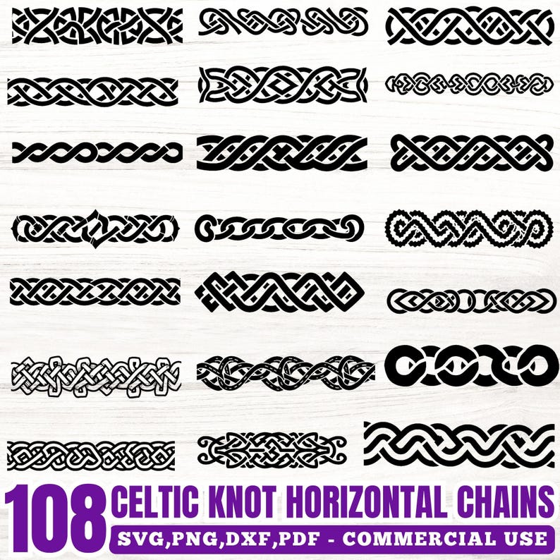 Different Celtic Knot Horizontal Chain Svg Png Pdf & Dxf Bundle for ...