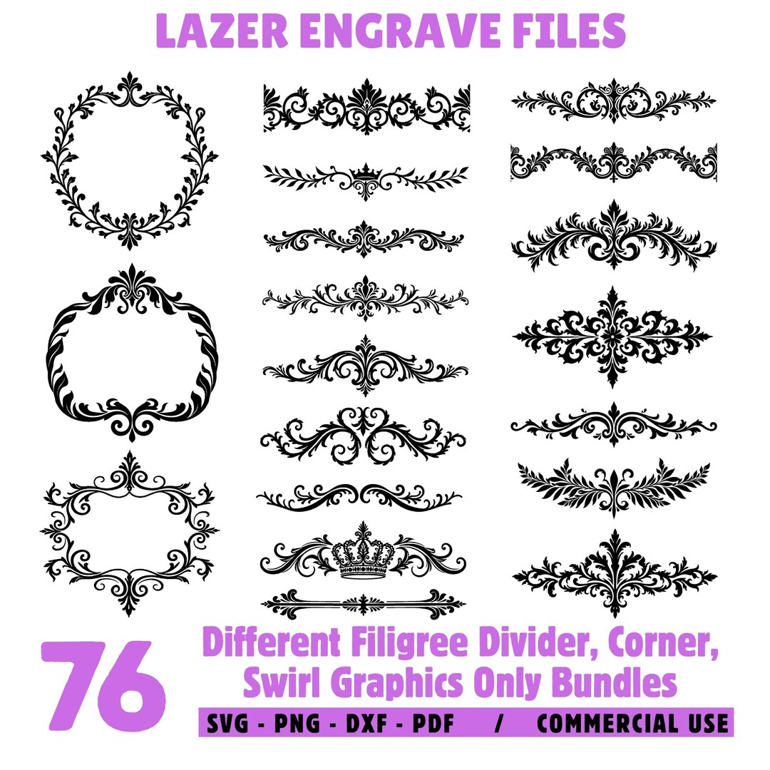 Laser Engrave Files Filigree Divider Svg Png Pdf & Dxf Instant ...