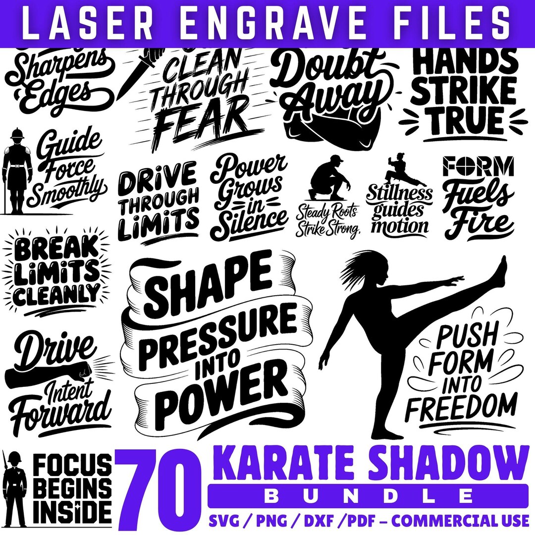 Laser Engrave Files Karate Shadow Svg Png Pdf & Dxf Bundle for Wood ...