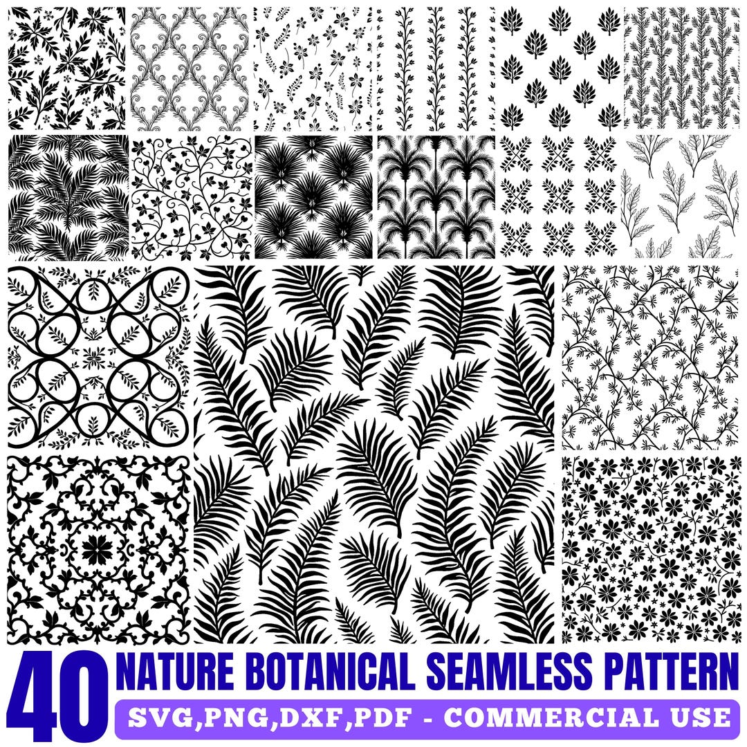 Nature Botanical Seamless Patterns Svg Png Pdf & Dxf Bundle Instant ...