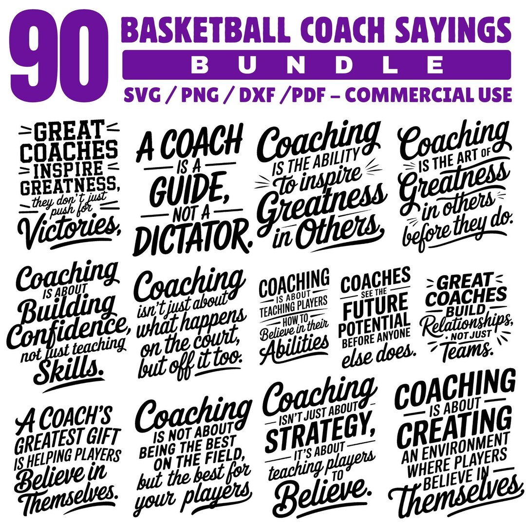 Basketball Coach Sayings Svg Png Pdf & Dxf Bundle for Custom Sports ...