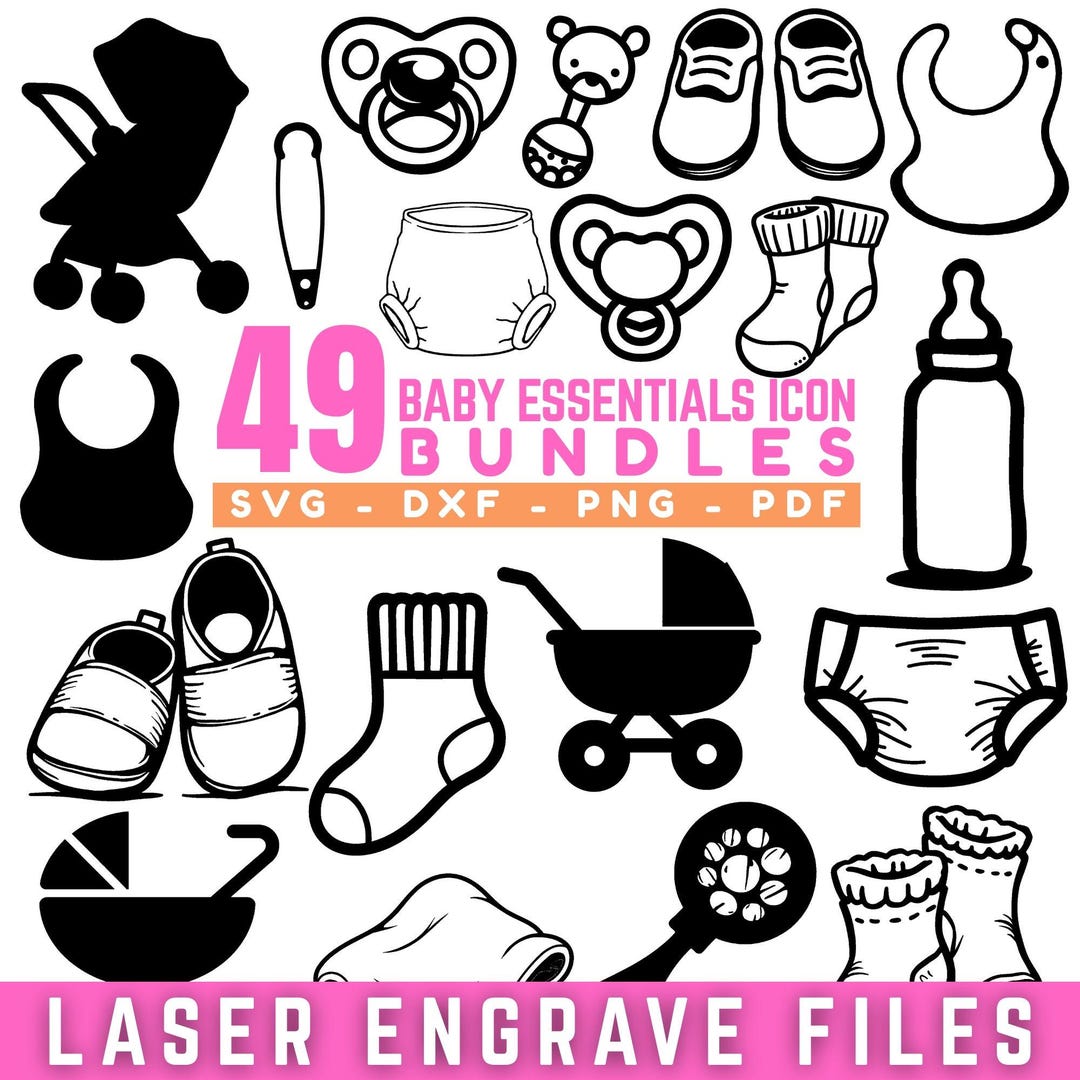 Laser Engrave Files Baby Essentials Icons Svg Png Pdf & Dxf Bundle Wood ...