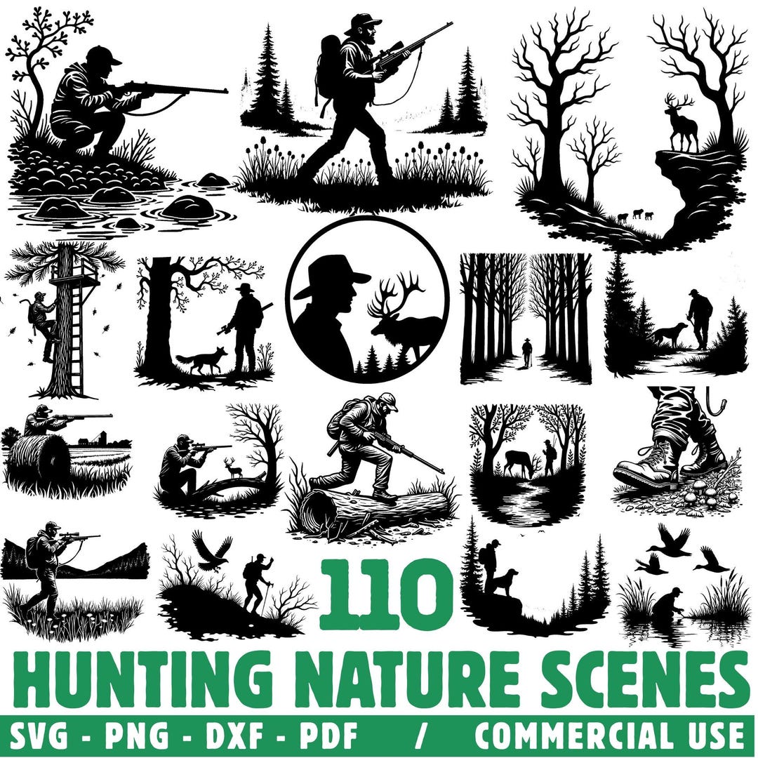 Hunting Nature Scene Svg Png Pdf & Dxf Bundle for DIY Crafts Instant ...