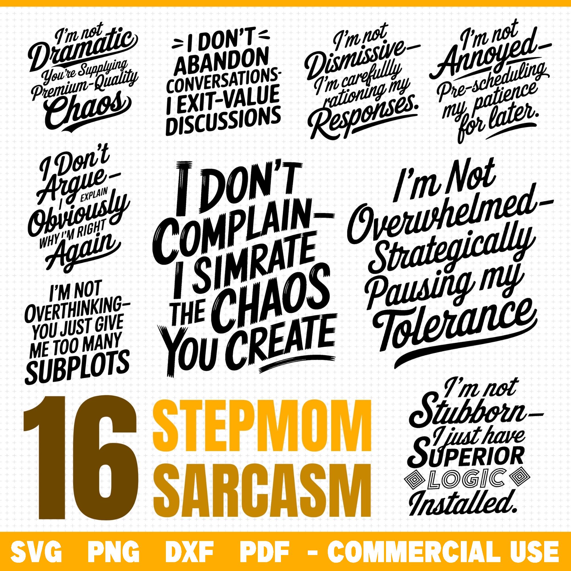 Stepmom Sarcasm Svg Png Pdf & Dxf Bundle Funny Relatable Quotes for ...