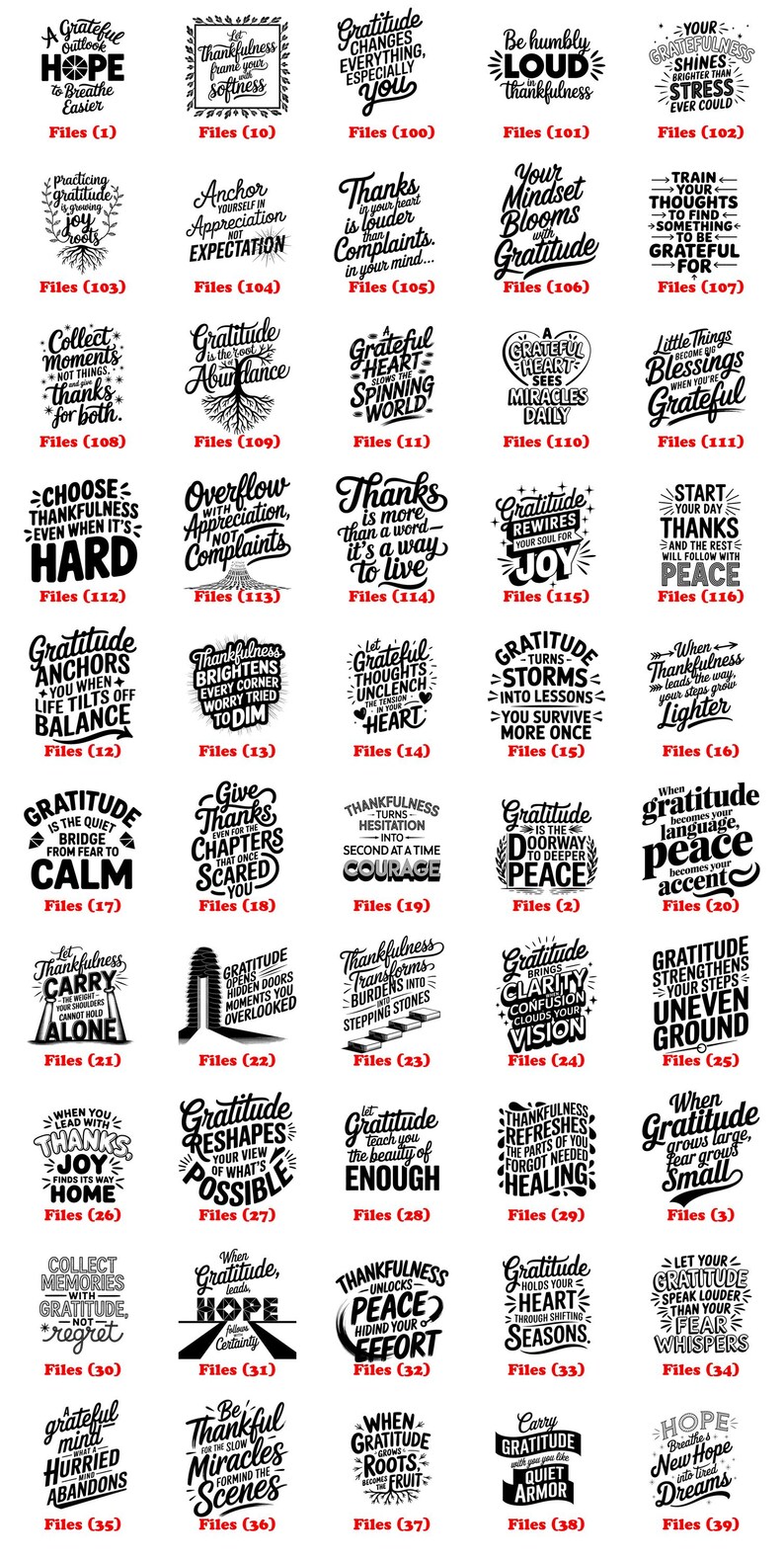Gratitude Sayings Svg Png Pdf & Dxf Bundle for DIY Crafts Instant ...