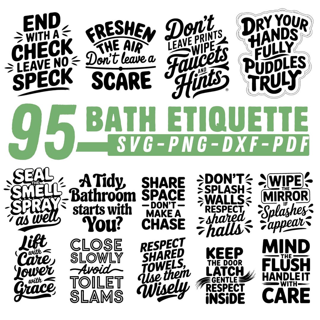 Laser Engrave Files Bath Etiquette Svg Png Pdf & Dxf Bundle for Signs ...