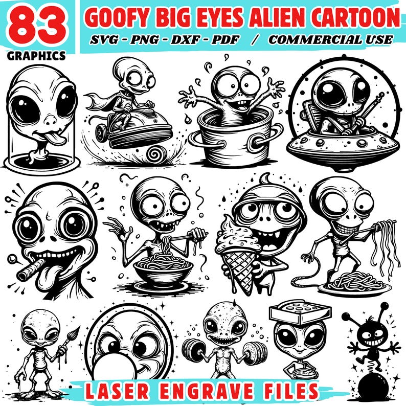 Laser Engrave Files Goofy Big Eyes Alien Cartoon Svg & Png Bundle ...
