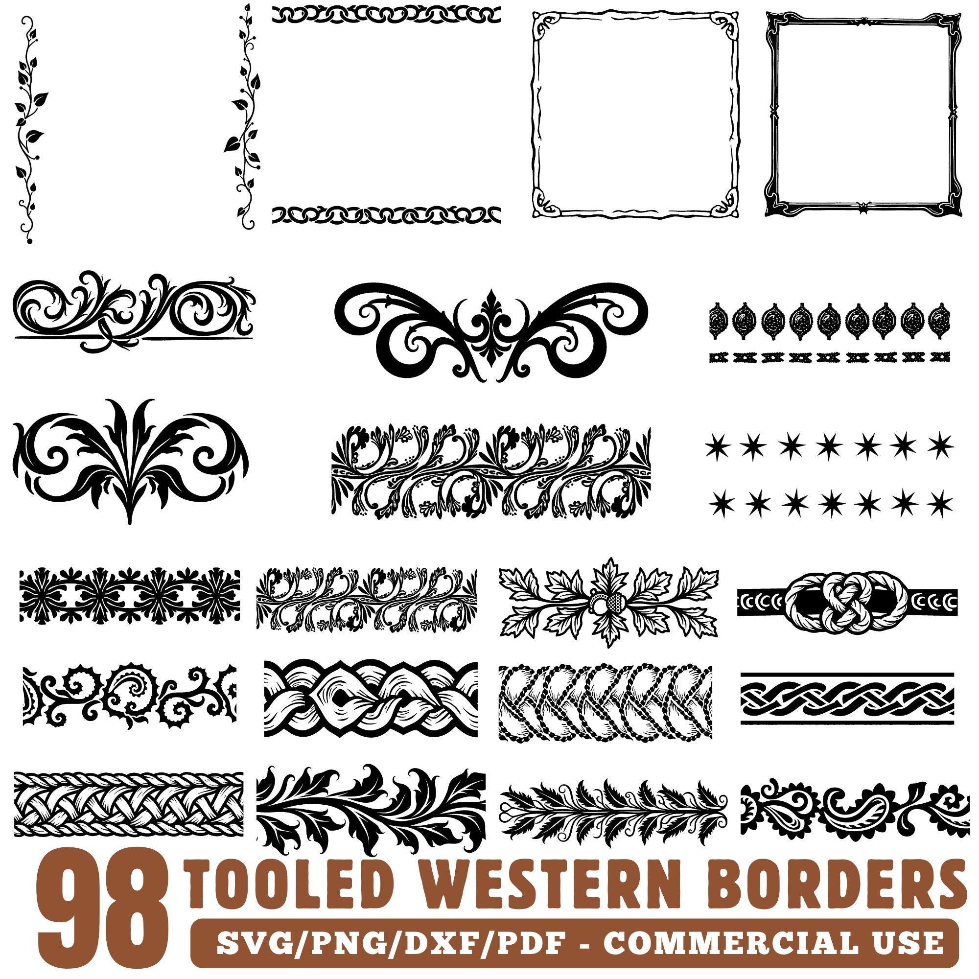 Tooled Western Borders Svg Png Pdf & Dxf Bundle for Cowhide Floral ...