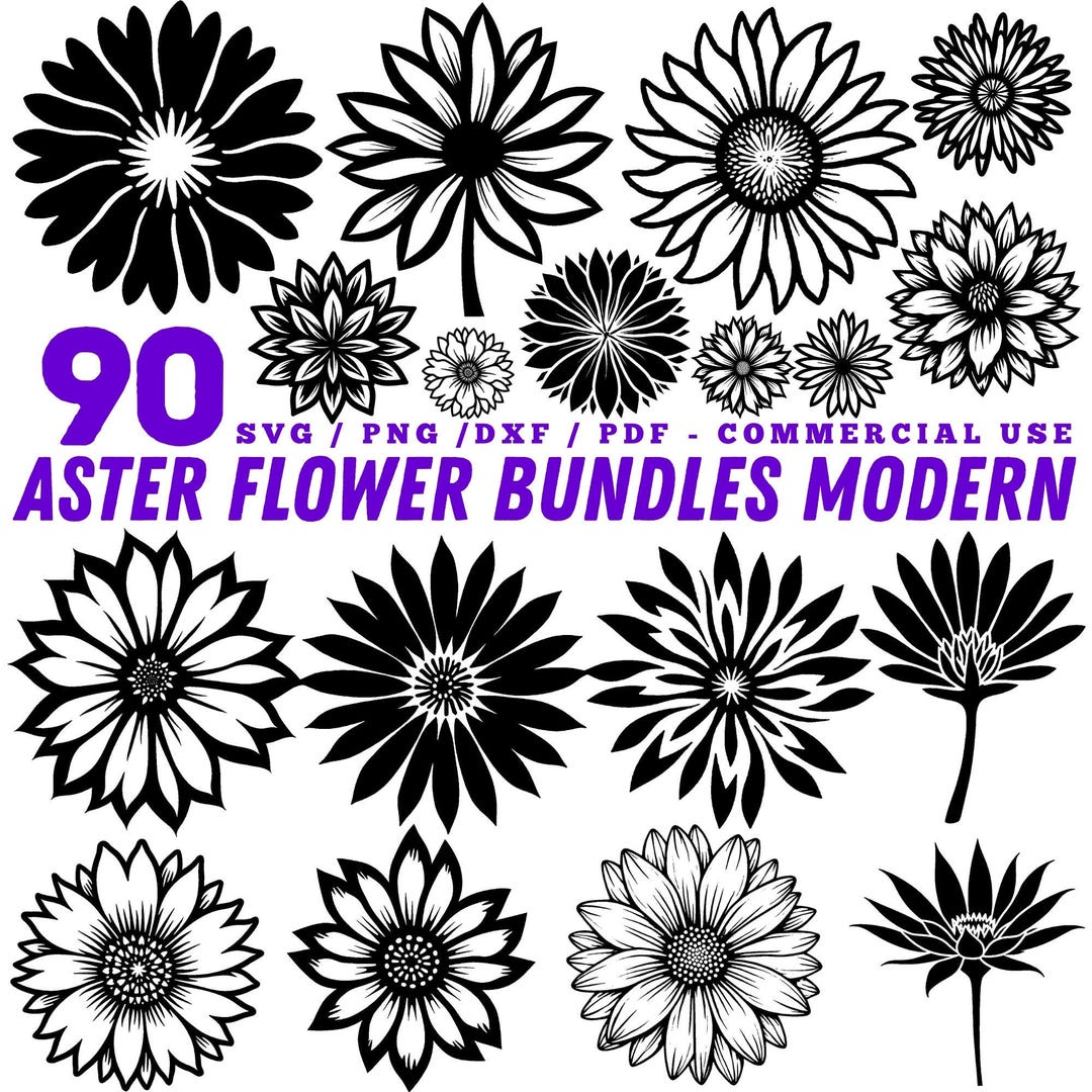 Modern Aster Flower Svg Png Pdf & Dxf Bundle for Cricut Instant ...