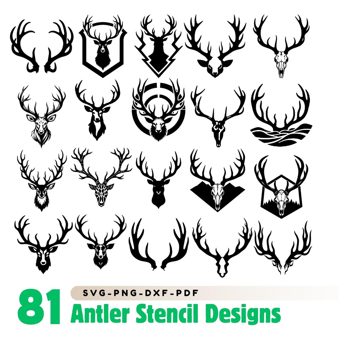 Antler Stencil Designs Svg Png Pdf & Dxf Bundle for Cricut Craft ...