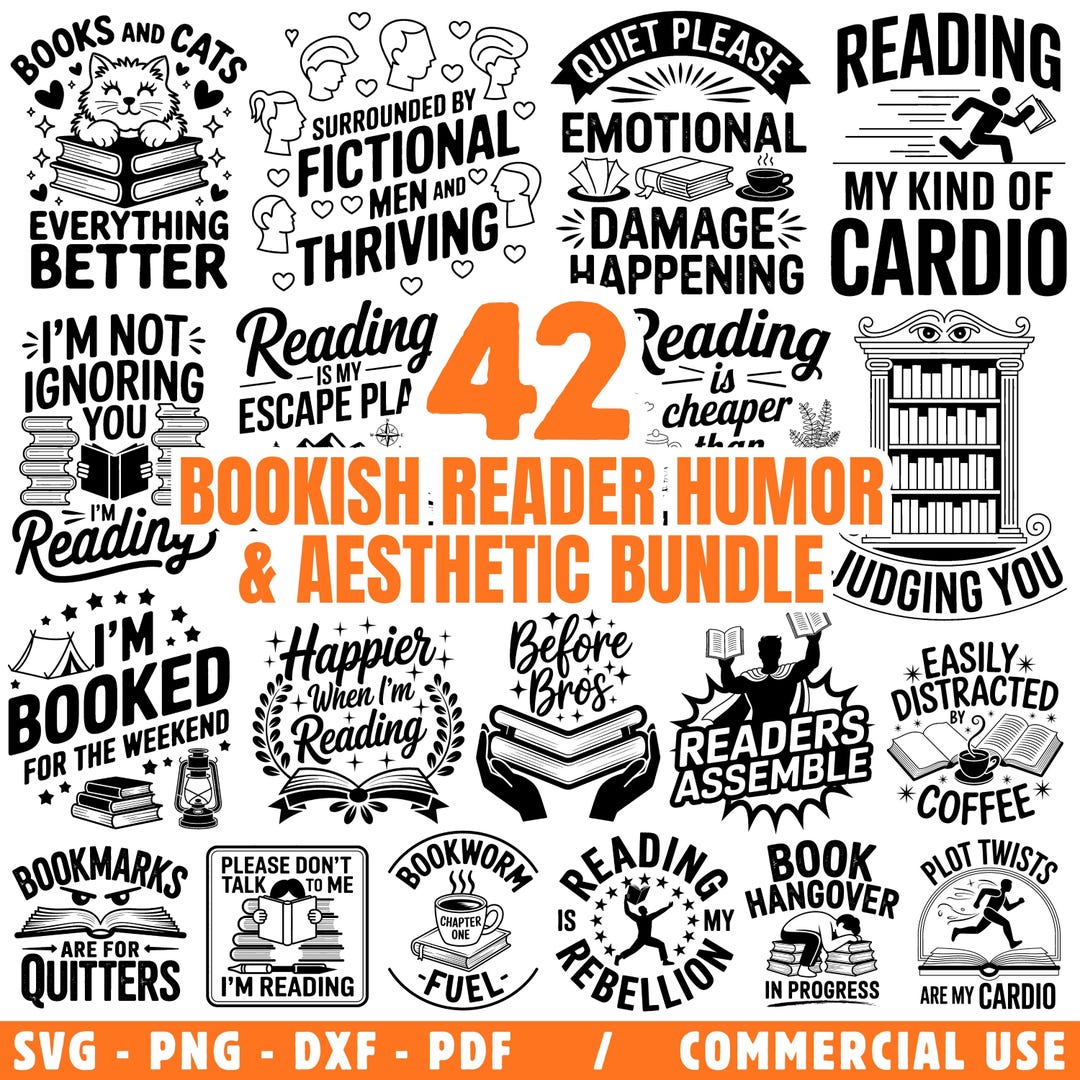 Bookish Reader Humor SVG Bundle | Reading Clipart Svg Png Pdf & Dxf ...