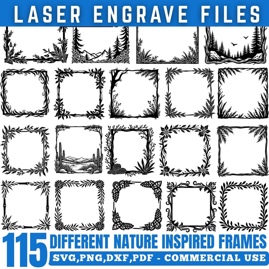 Laser Engrave Files for Nature Inspired Frames Svg Png Pdf & Dxf Bundle ...