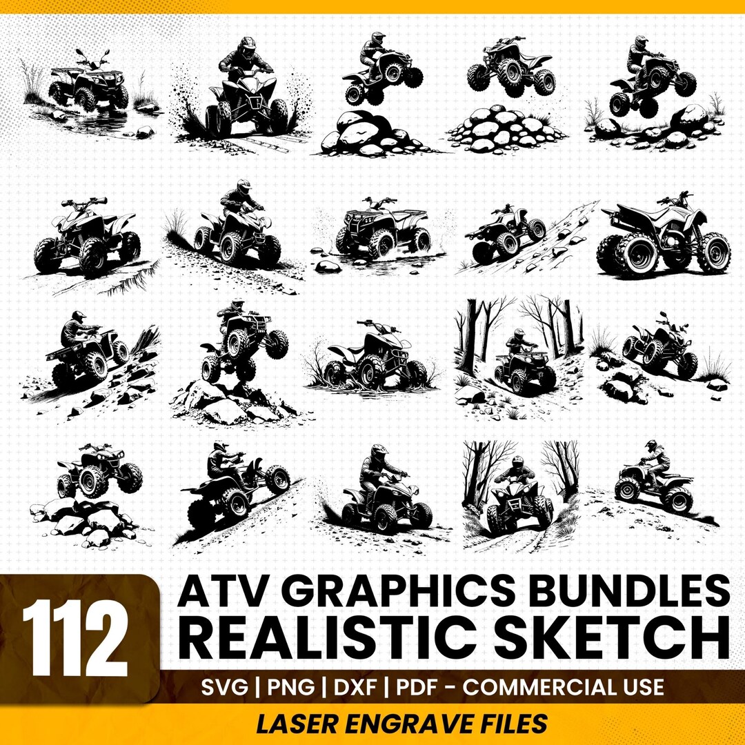 Laser Engrave Files Realistic Sketch ATV Svg Png Pdf & Dxf Bundle ...