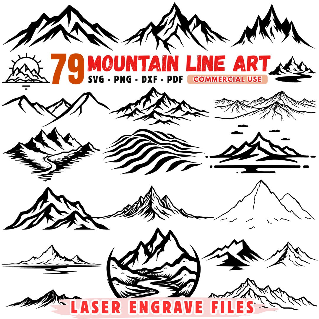 Mountain Line Art SVG & PNG Bundle – Laser Engrave Files - Etsy