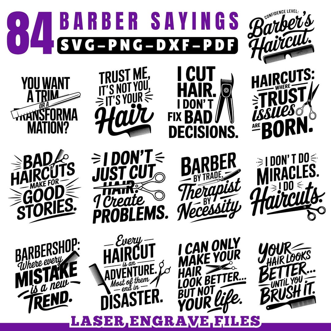 Laser Engrave Files Barber Sayings Svg Png Pdf & Dxf Bundle Instant ...