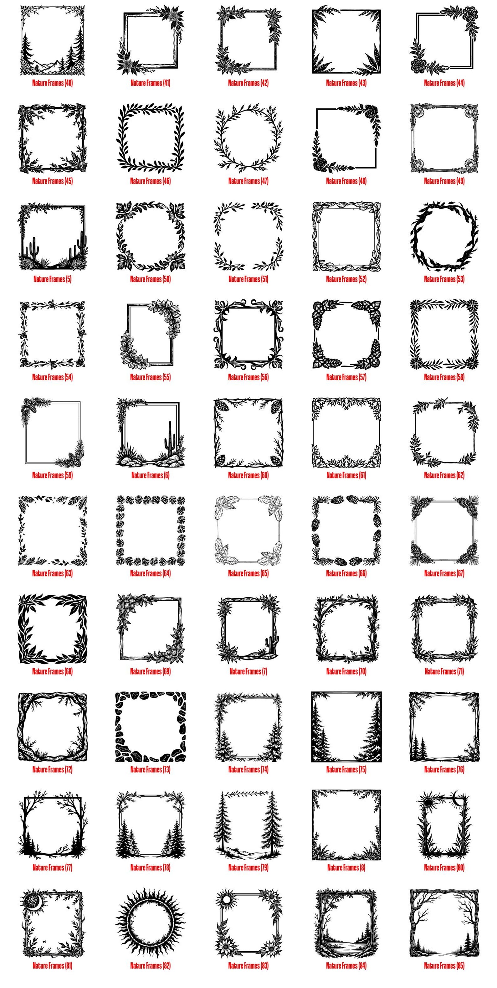 Nature Inspired Frames Svg Png Pdf & Dxf Bundle for Cricut and ...