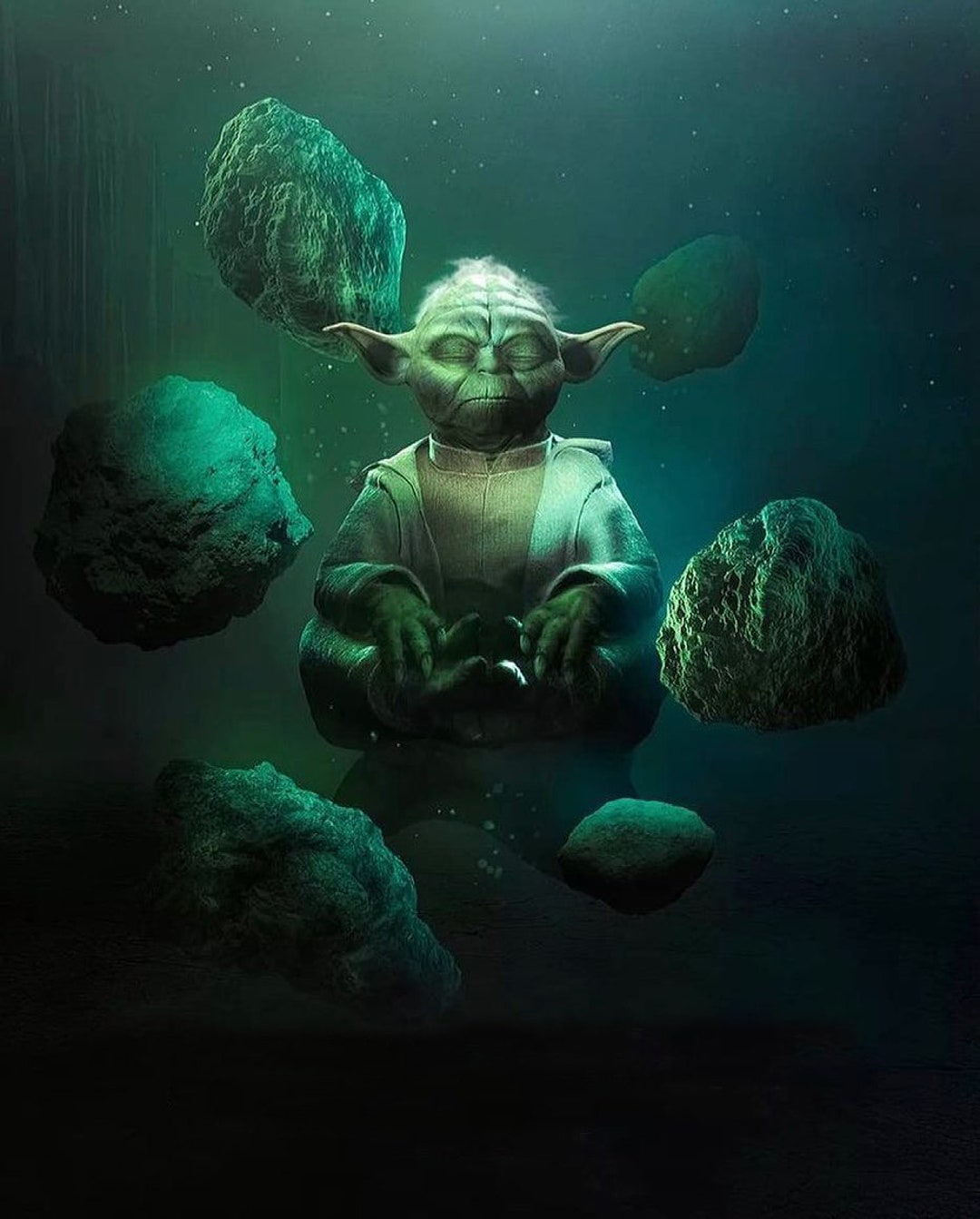 Handmade Oil Painting on Cotton Canvas Depicting Master Yoda Meditating ...