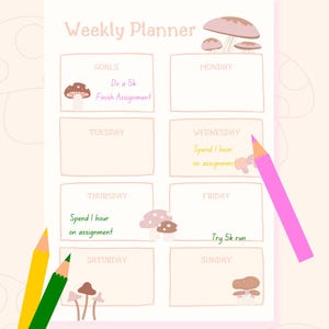 Cute Mushroom Themed Weekly Planner Printout - Etsy