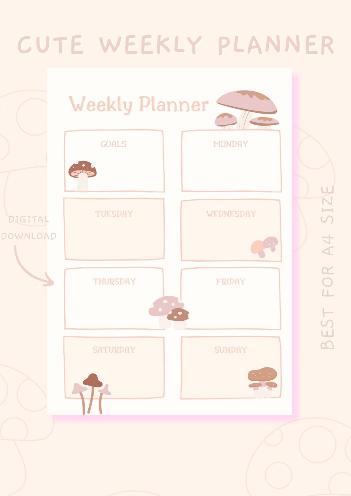 Cute Mushroom Themed Weekly Planner Printout - Etsy