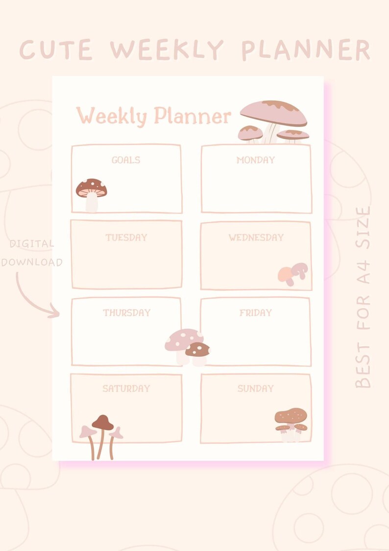 Cute Mushroom Themed Weekly Planner Printout - Etsy